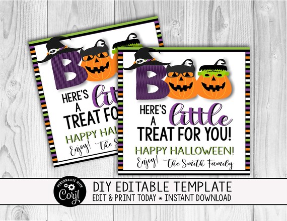 EDITABLE Halloween Gift Tag, Boo Gift Tag, Here's a little treat for ...