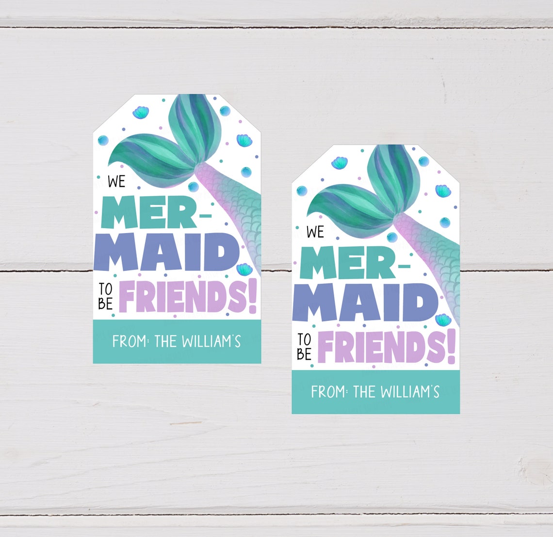 Valentine Mermaid Gift Tags, DIY Editable Gift Tag, Valentine We Mer ...