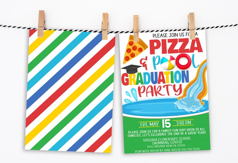 Pizza Pool Party Graduation Invitation Splish Splash Summer | Etsy
