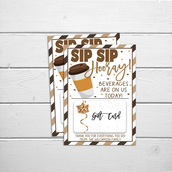Coffee Caffeine Thank You Tag, Sip Sip Hooray, Latte Appreciation Card ...