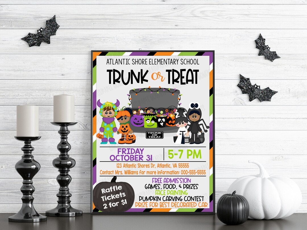 Editable Trunk or Treat Flyer Invitation, Kids Halloween Party, School ...