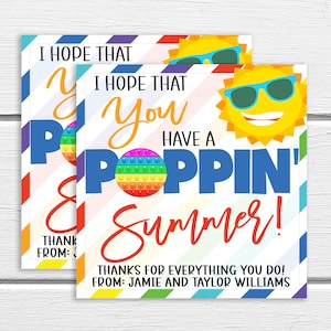 Poppin' Summer Gift Tag, Fidget Summer Theme, End of School, Classroom ...