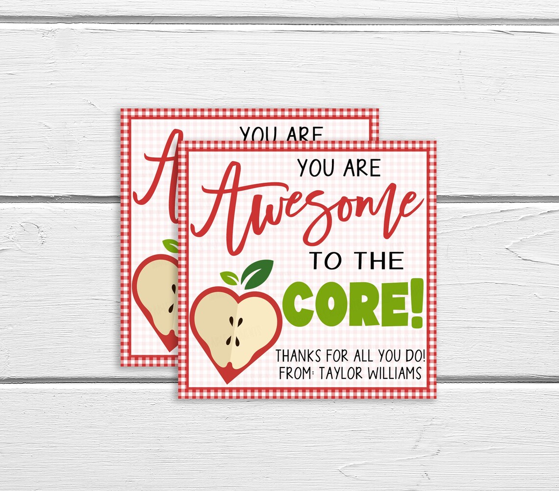 Teacher Apple Gift Tags You Are Awesome to the Core Teacher - Etsy