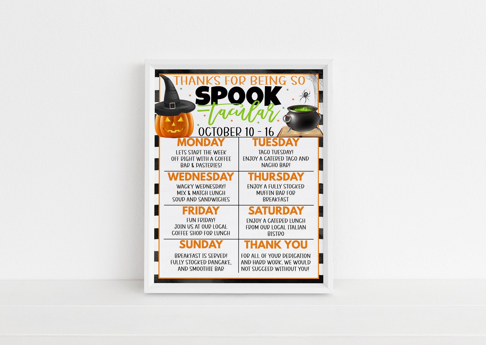 Editable Halloween Employee Appreciation Week Itinerary Flyer - Etsy
