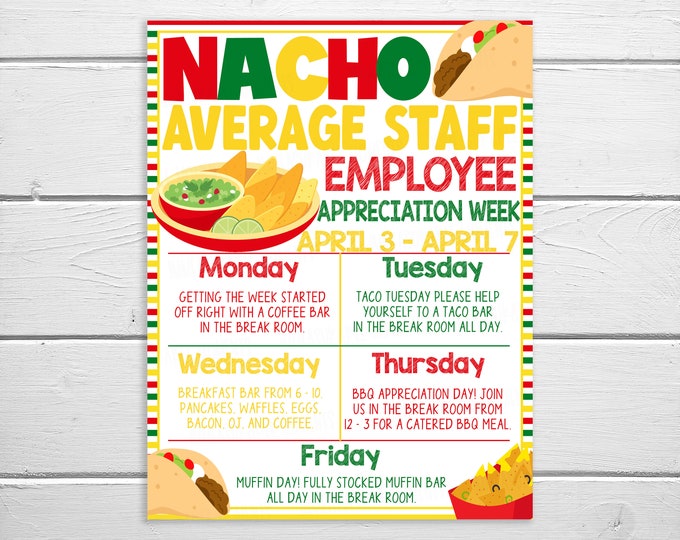 Editable Nacho Average Teacher Appreciation Week Itinerary Poster ...