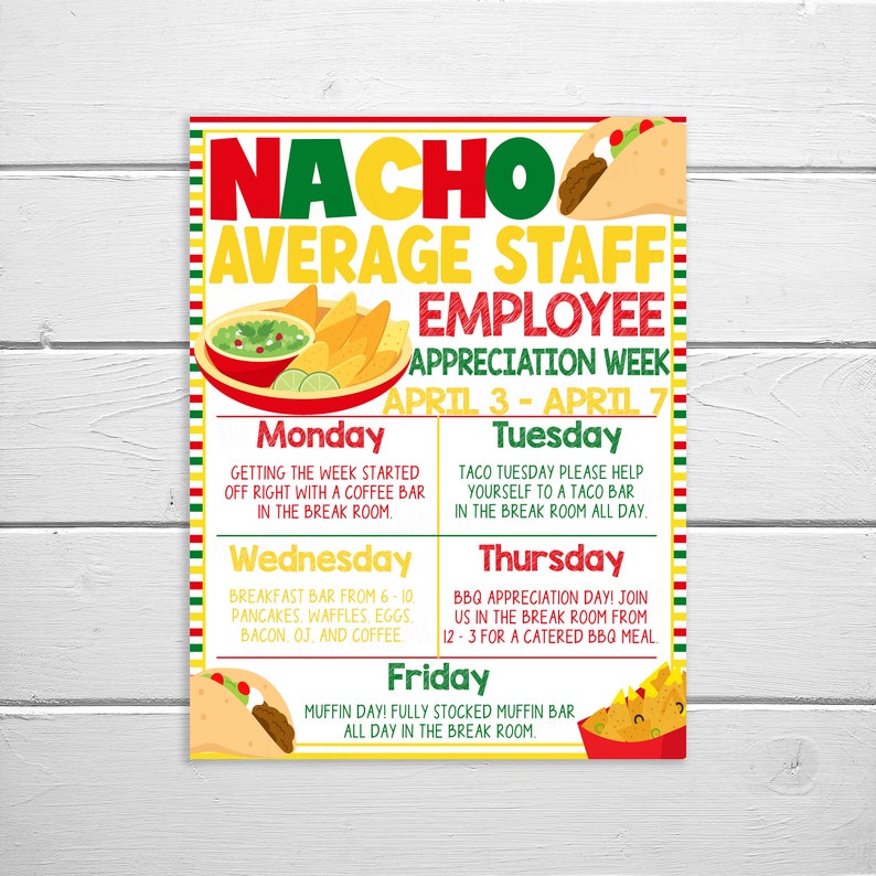 Nacho Average Appreciation Week Itinerary Employee Staff - Etsy