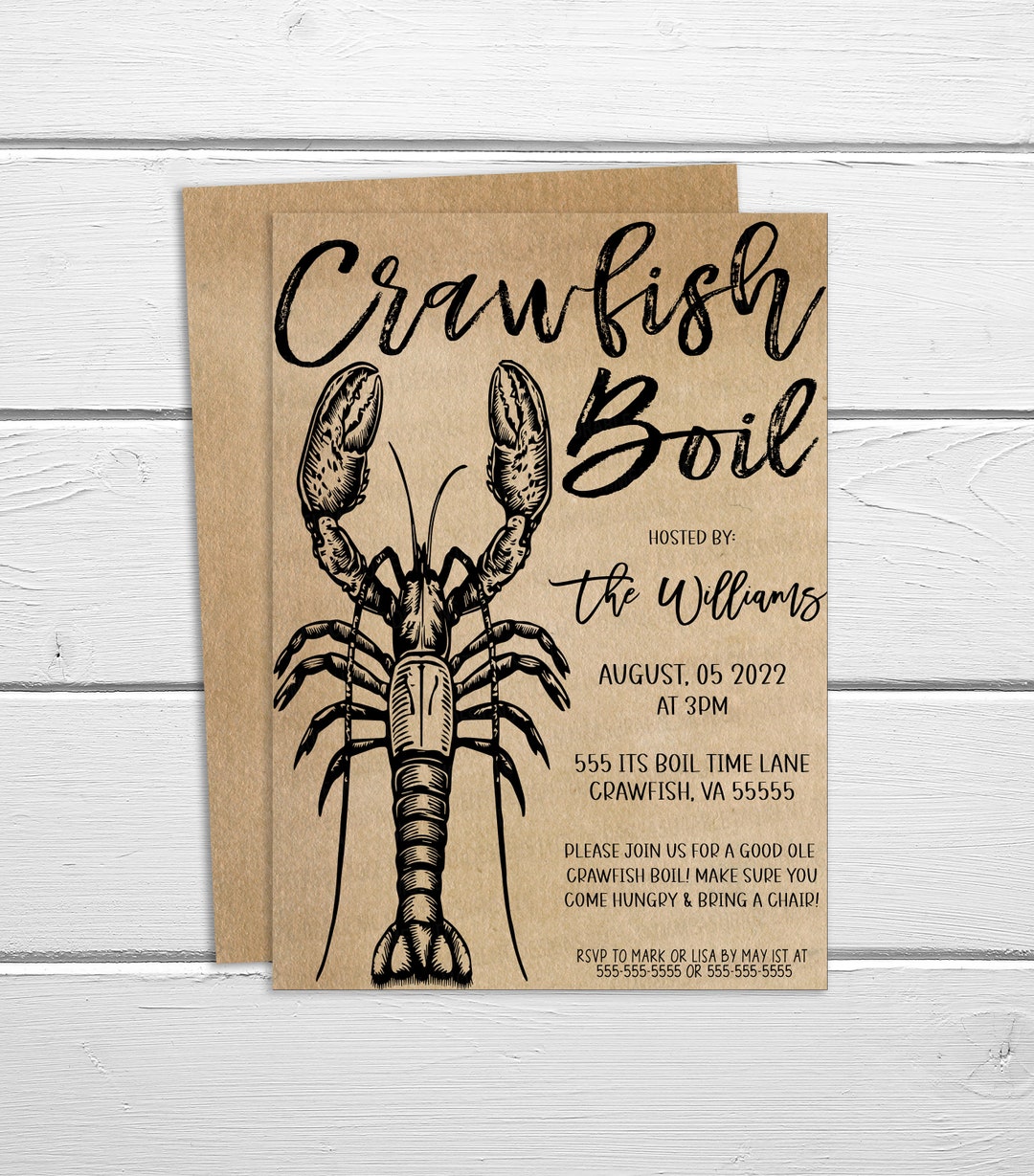 Crawfish Boil Invitation, Editable Seafood Crawfish Boil Party, Any ...