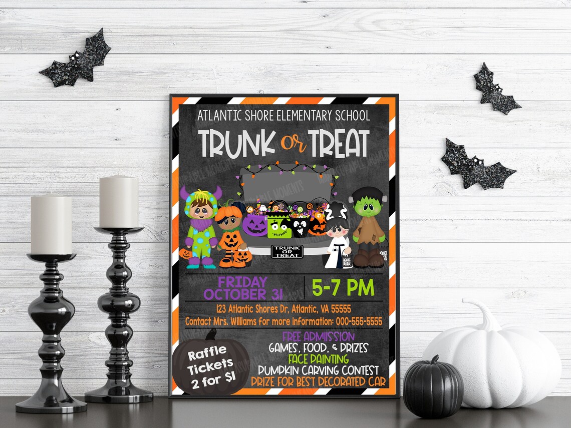EDITABLE Trunk or Treat Flyer Invitation Kids Halloween - Etsy