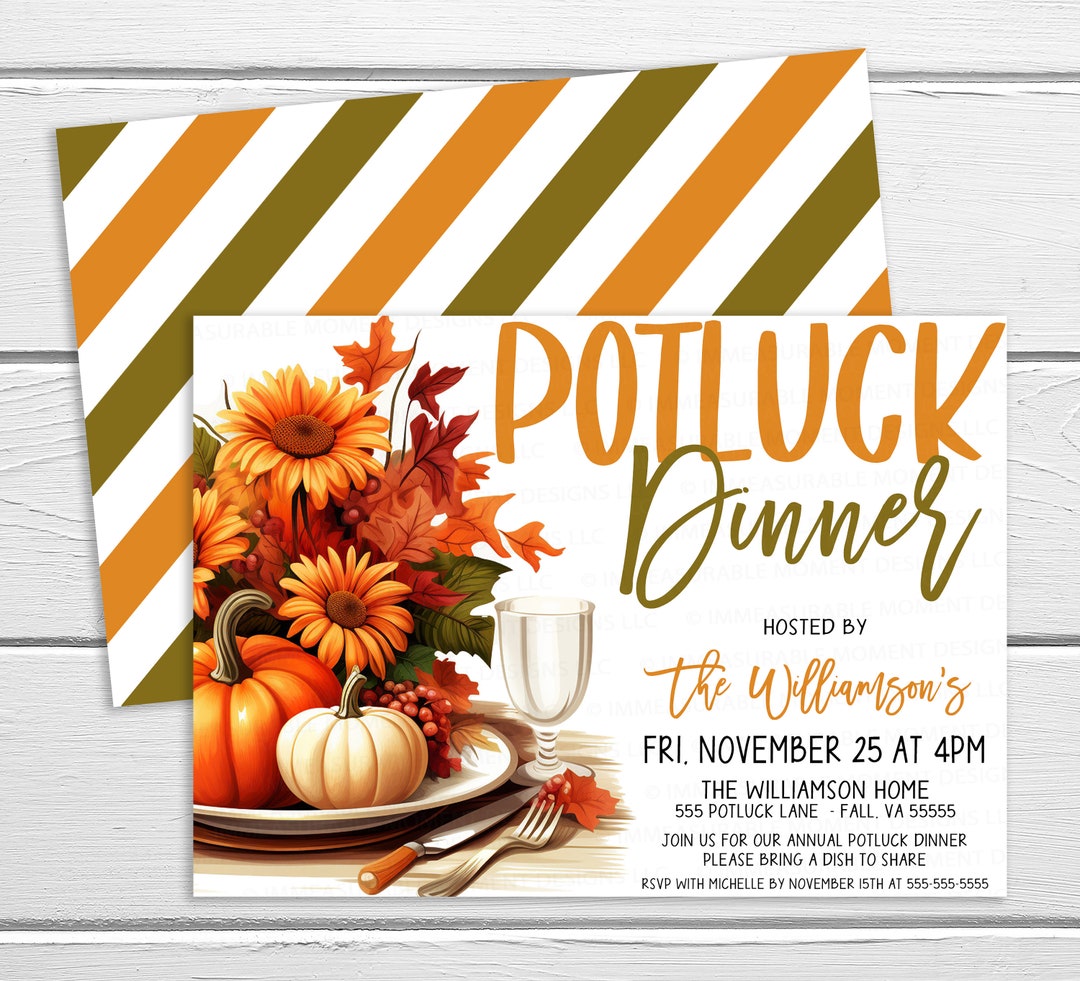 Fall Potluck Invitation, Thanksgiving Potluck Party Invite, Dinner ...