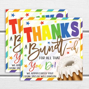 Bundt Cake Gift Tag, Bundt Cake, Thanks A Bundt-ch for All You Do ...