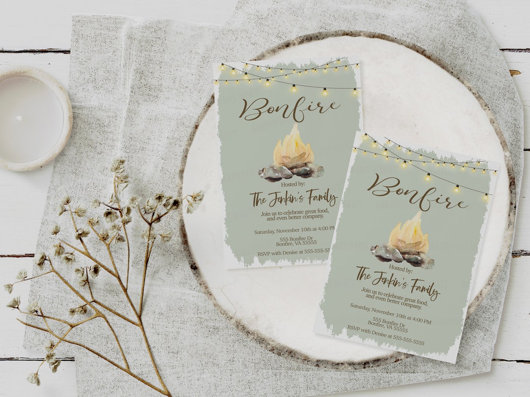 EDITABLE Bonfire Invitation Card, S'more Wedding Bridal Engagment ...