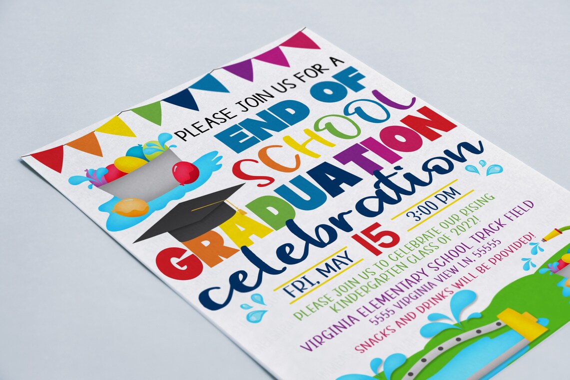 End of School Graduation Invitation, Celebration Party Invite, Water ...