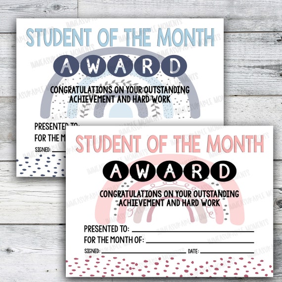 Bundle : 2 Student of the Month Award Certificates Blue /Pink Rainbow ...