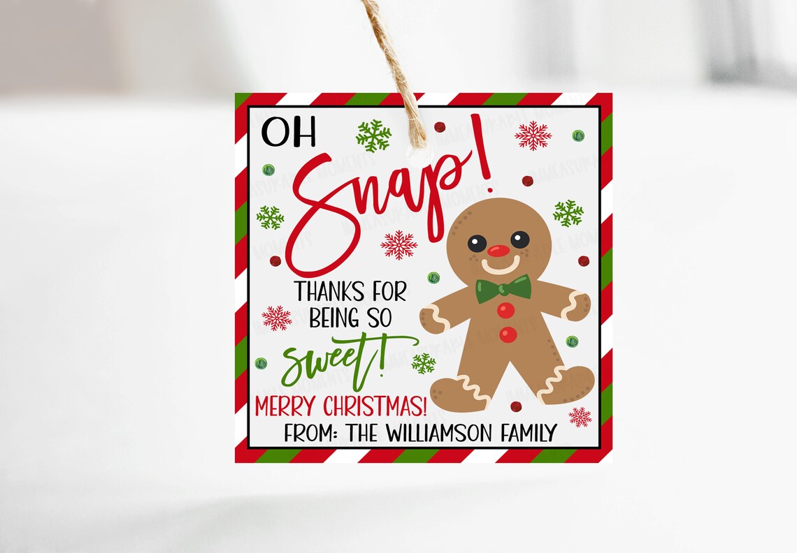 Oh Snap Christmas Treat Gift Tag, Gingerbread Holiday Cookie Tag ...