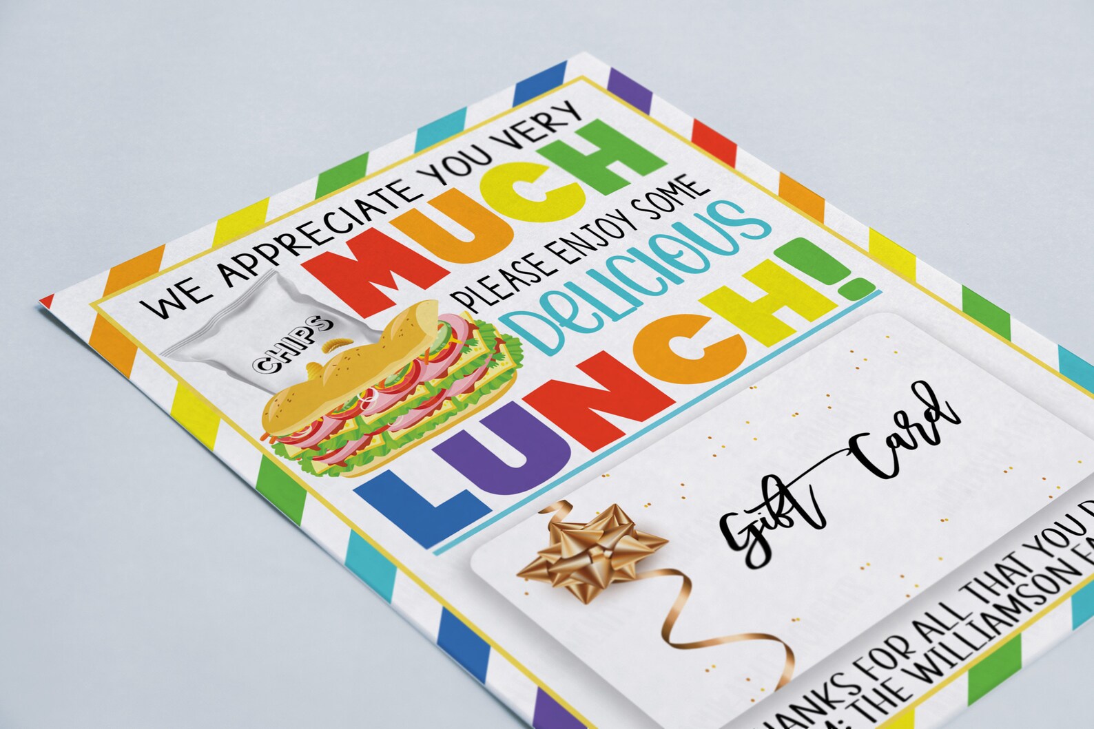 Lunch Gift Card Holder, Editable Thank You Gift Card/tag, Brunch ...
