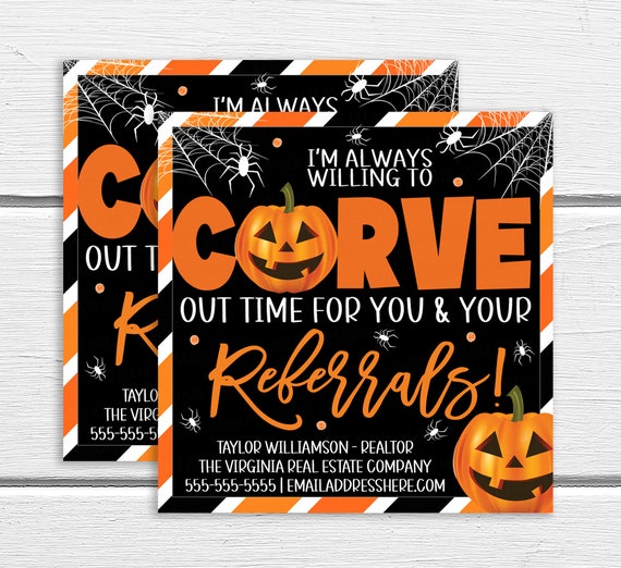 Halloween Referral Gift Tags, Carve Out Time For Your Referrals ...