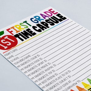 First Grade Time Capsule, 1st Grade Memory Sheet, School Questionnaire ...
