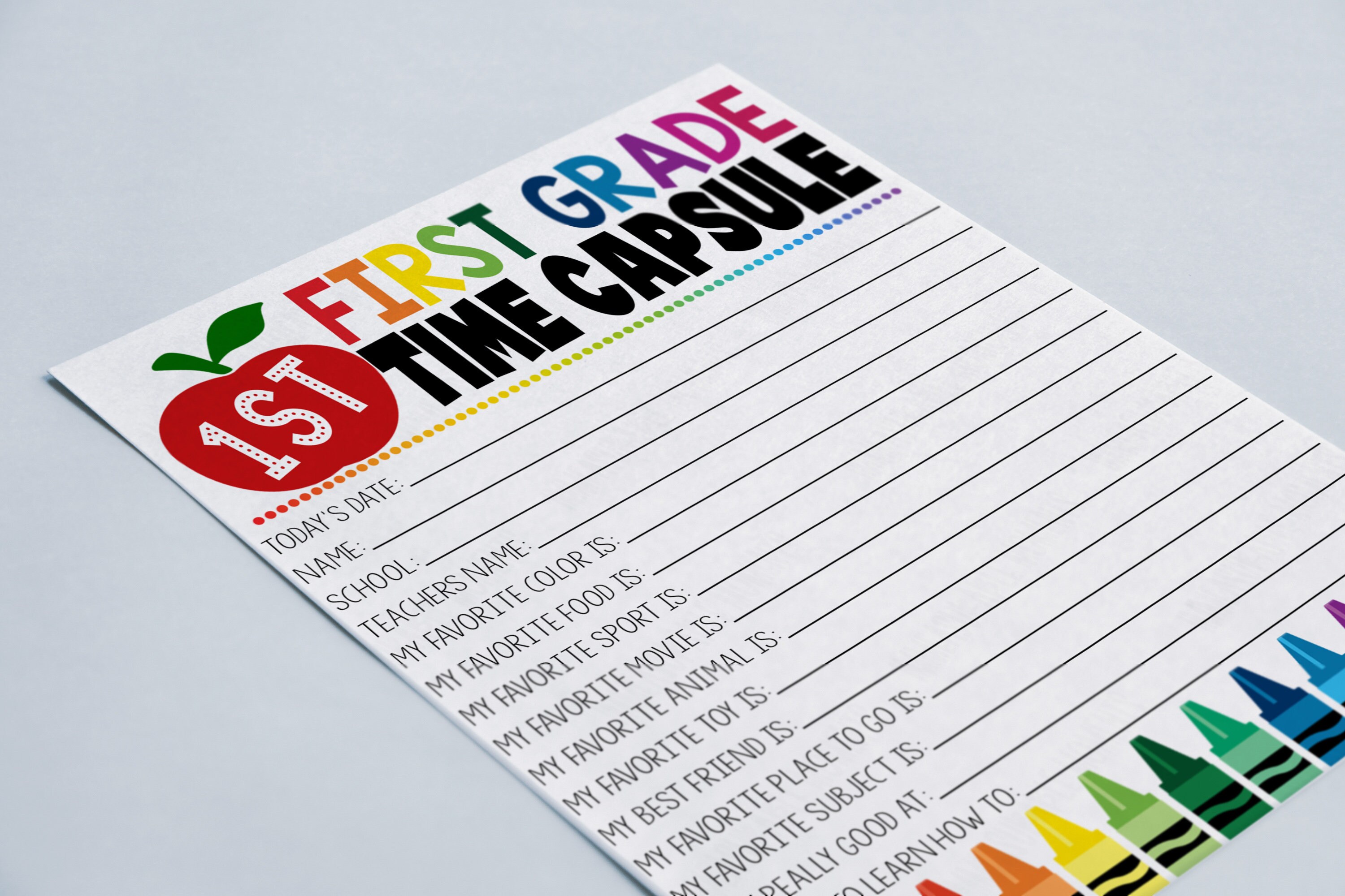 First Grade Time Capsule, 1st Grade Memory Sheet, School Questionnaire ...