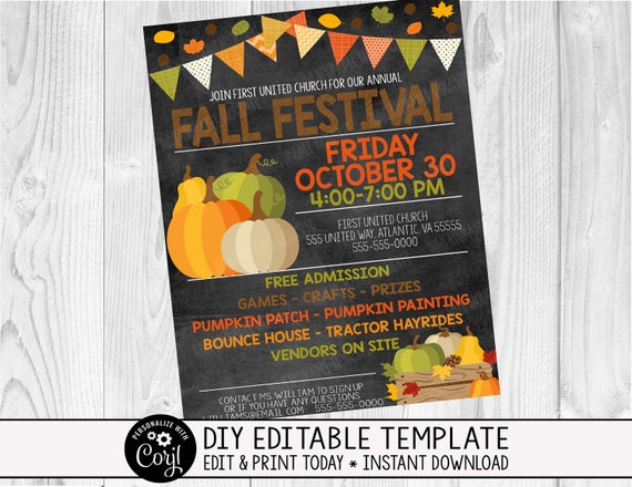 EDITABLE Fall Festival Flyer Invitation Kids Fall Event | Etsy