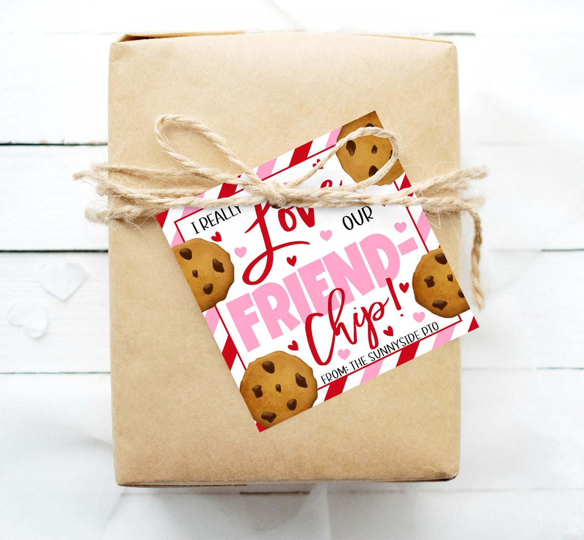 Valentine's Day Cookie Gift Tags, Love Our Friend-chip, Chocolate Chip ...