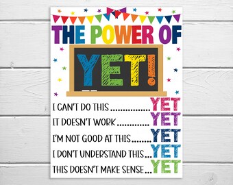 The Power of yet Printable Poster, Growth Mindset, INSTANT DOWNLOAD ...
