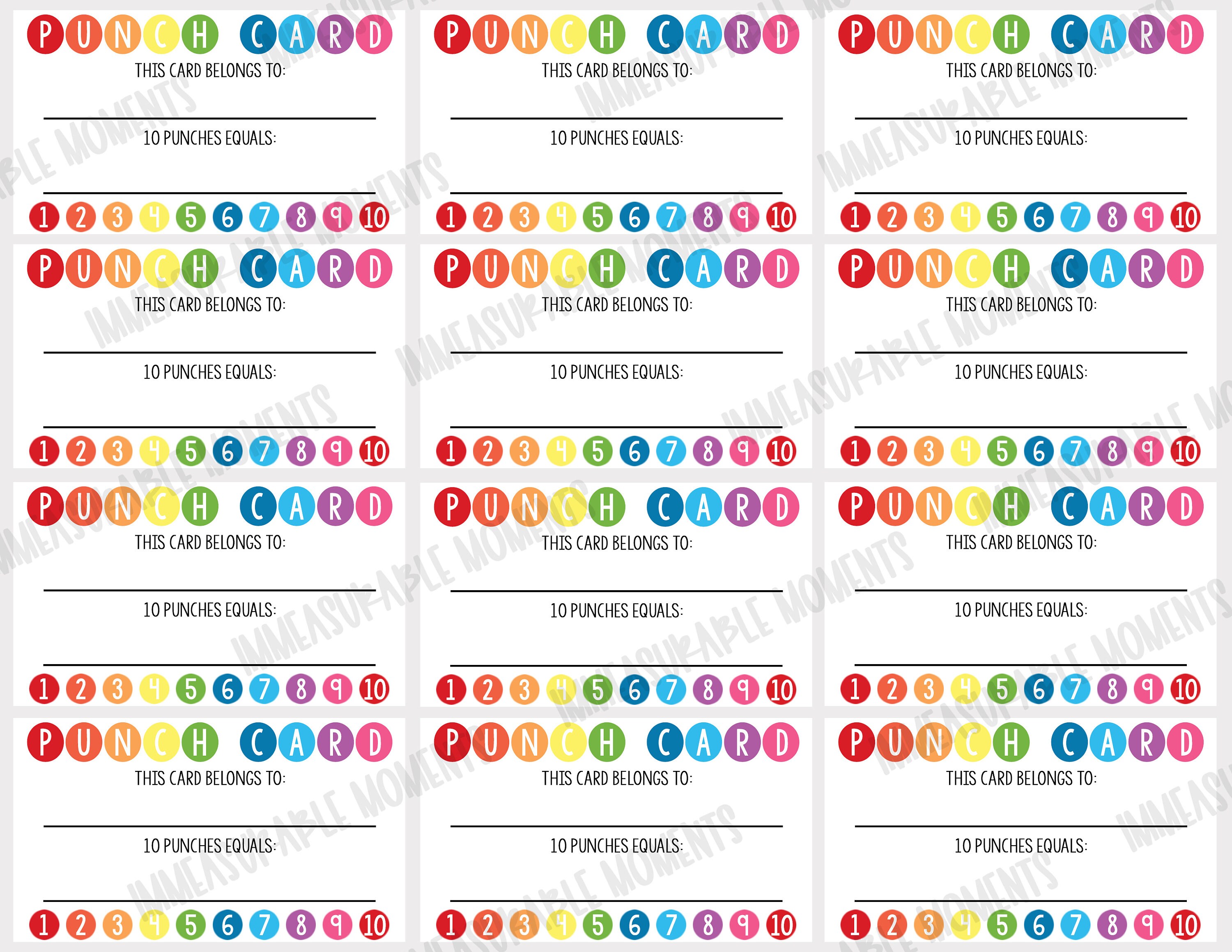 Reward Punch Card Colorful Circles for Children - Etsy