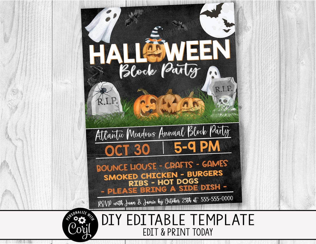 EDITABLE Halloween Block Party Invitation/flyer, Kids Halloween Event ...