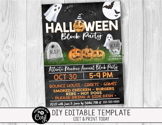 EDITABLE Halloween Block Party Invitation/Flyer, Kids Halloween Event ...