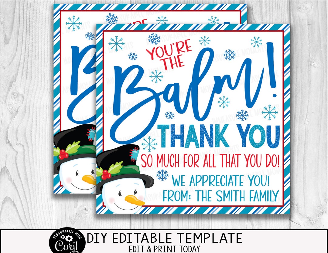 You're the Balm Gift Tag, Appreciation Teacher Staff Company Business ...