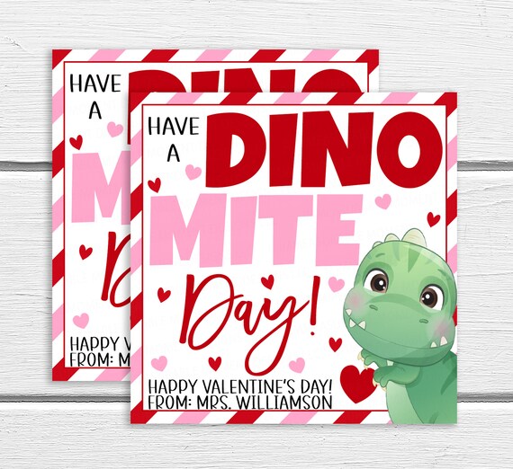 Valentine's Dinosaur Gift Tags, Have A Dino Mite Day, Gift For Students ...