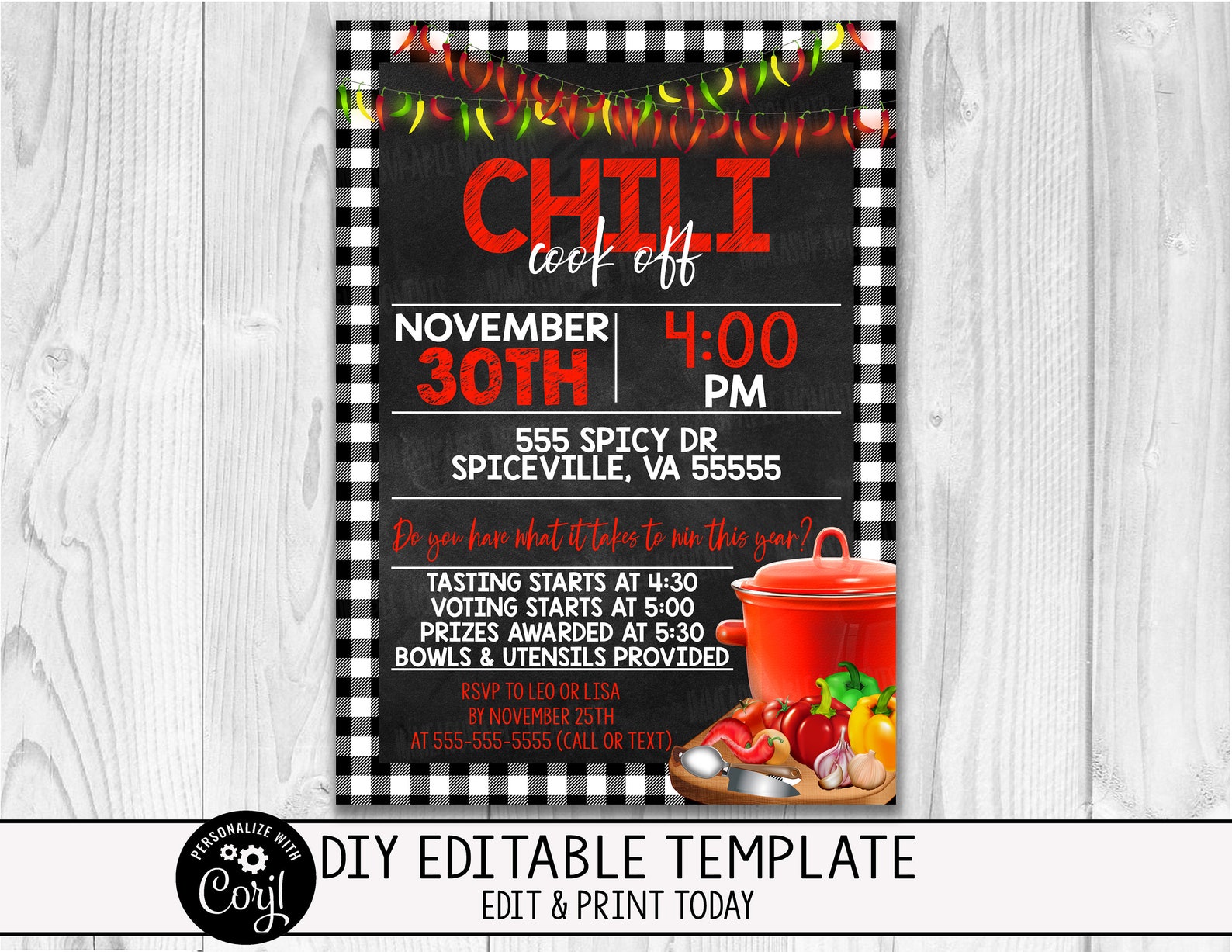 EDITABLE Chili Cookoff Invitation Card Cook-off Party Event - Etsy