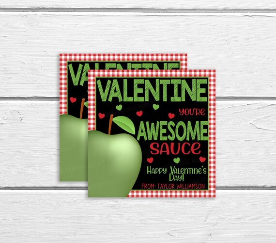 Valentine Applesauce Gift Tags, Editable Applesauce Pouch Label, You're ...