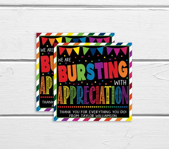 Appreciation Gift Tag, Editable Bursting With Appreciation Candy Tag ...