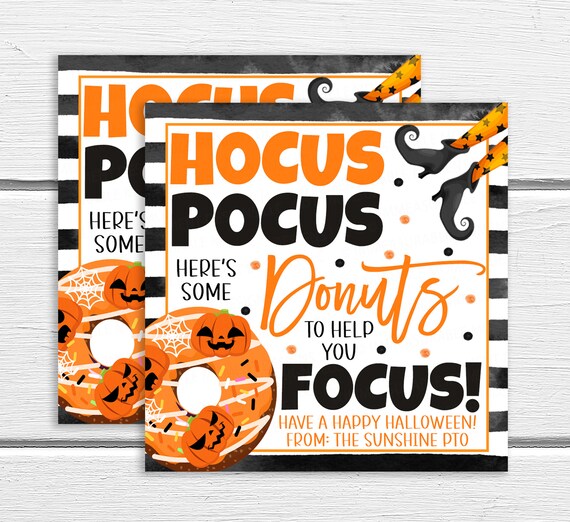 Halloween Donut Gift Tag, Hocus Pocus Donuts To Focus, Fall Autumn ...