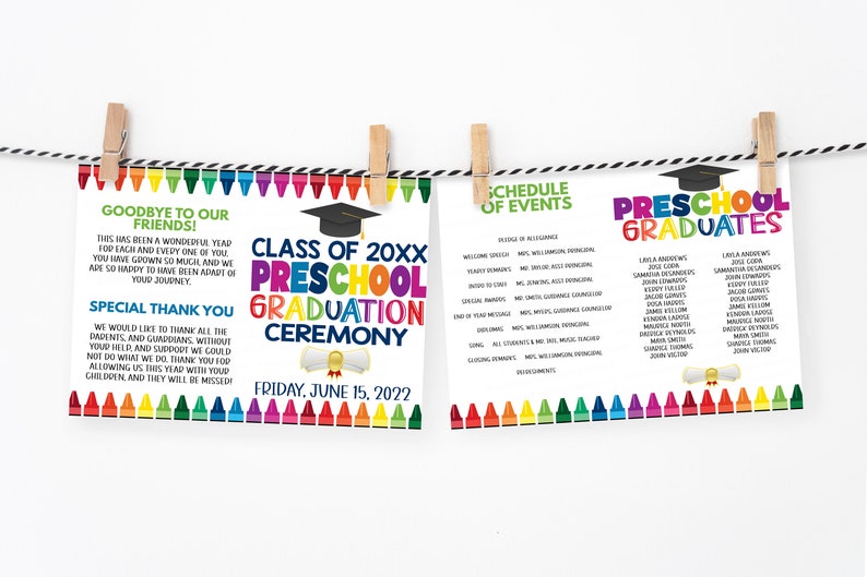 Preschool Graduation Ceremony Program Template Prek Pre-k - Etsy