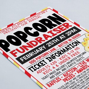 Popcorn Fundraiser Flyer, Editable Church School Business Fundraiser ...