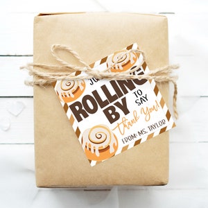 Cinnamon Roll Gift Tag, Rolling by to Say Thank You, Bakery Label ...