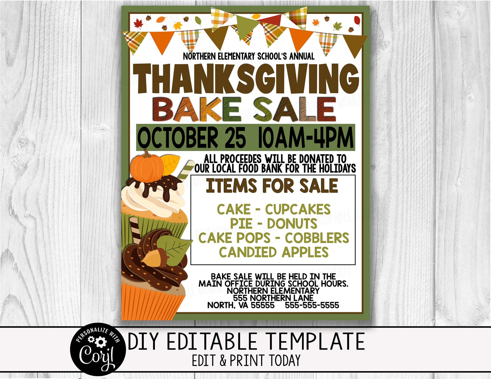 EDITABLE Fall Thanksgiving Bake Sale Flyer Invitation - Etsy