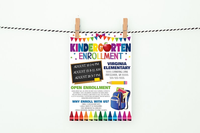 Kindergarten Enrollment Registration Flyer Editable Printable - Etsy