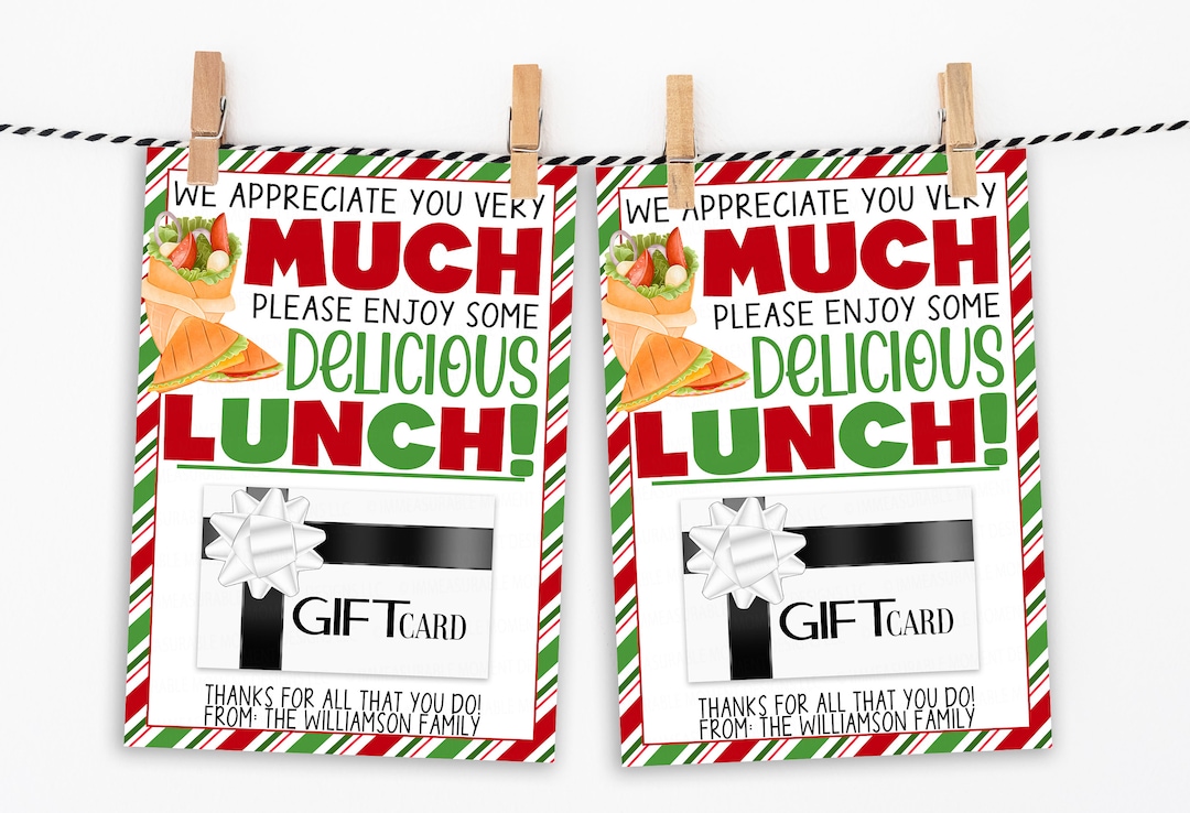 Christmas Lunch Gift Card Holder, Lunch Appreciation Thank You, Gift ...