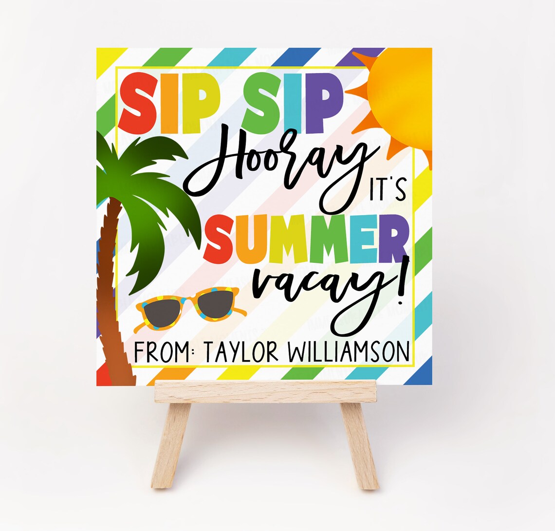 Sip Sip Hooray Summer Vacay Teacher Gift Thank You Tag - Etsy