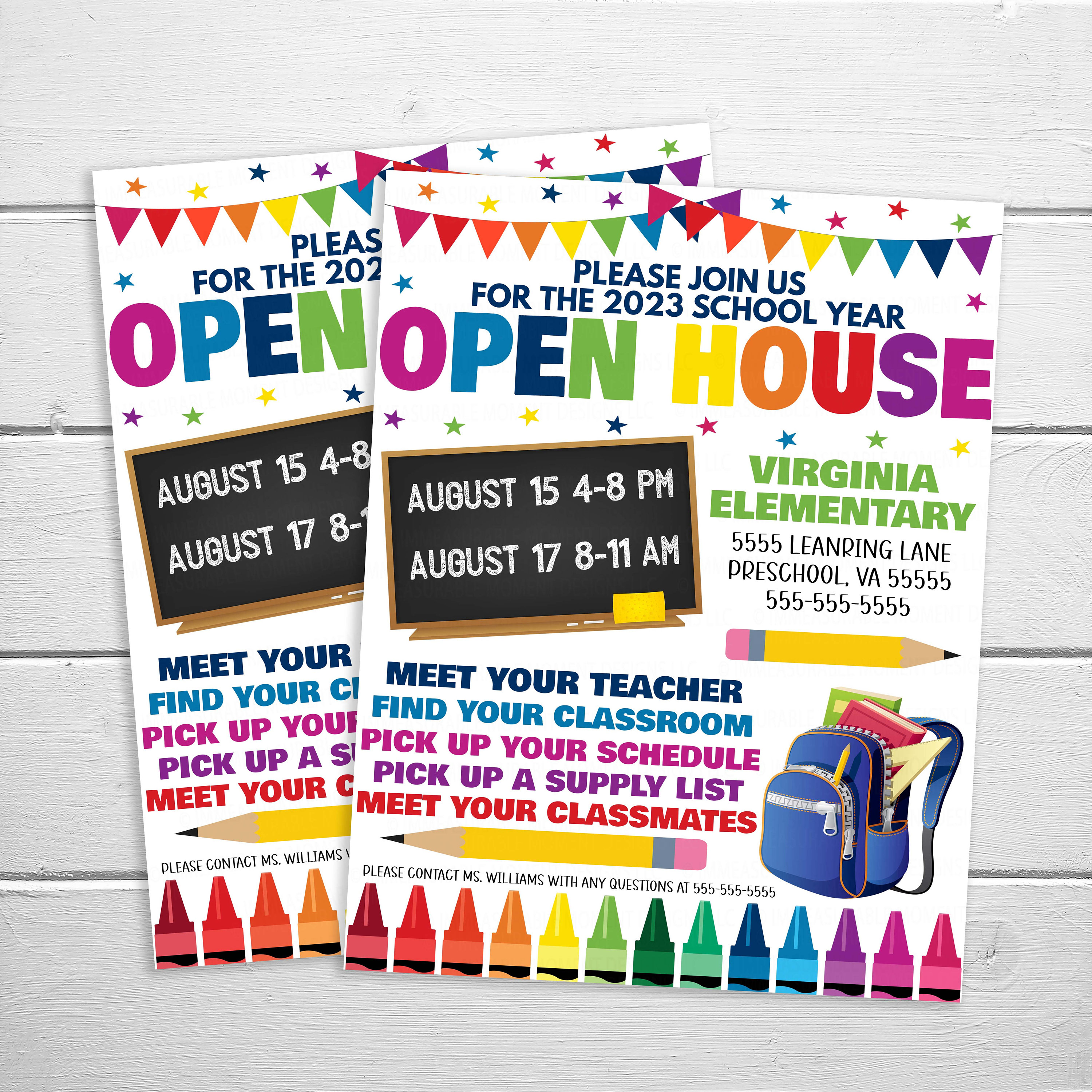 School Open House Flyer Editable Back to School Invite Meet - Etsy