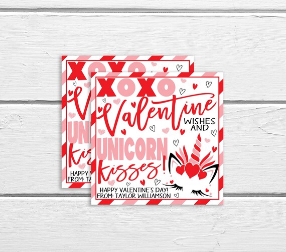 Valentine Unicorn Gift Tags, Editable Unicorn Kisses Gift Tag, XOXO ...
