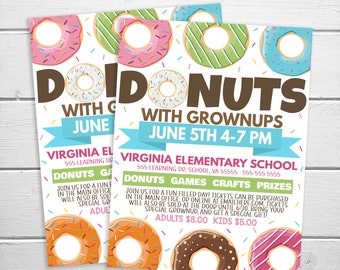 Donuts With Grownups Flyer, School PTO PTA, Father Mother Parent ...