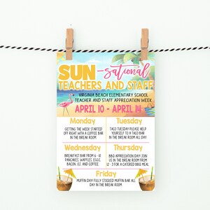 Beach Teacher Appreciation Week Itinerary, Sun-sational Tropical Theme ...