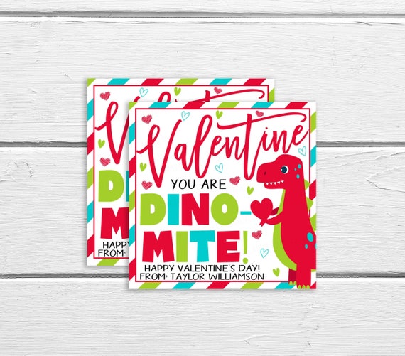 Valentine Dinosaur Gift Tags, Editable Dino Gift Tag, You Are Dino-Mite ...