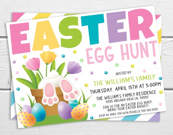 Easter Egg Hunt Invitation, School Church Neighborhood Kids Spring ...