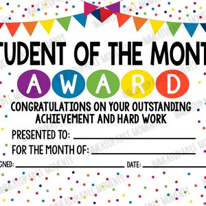 Student of the Month Award Certificate Colorful Dots - Etsy