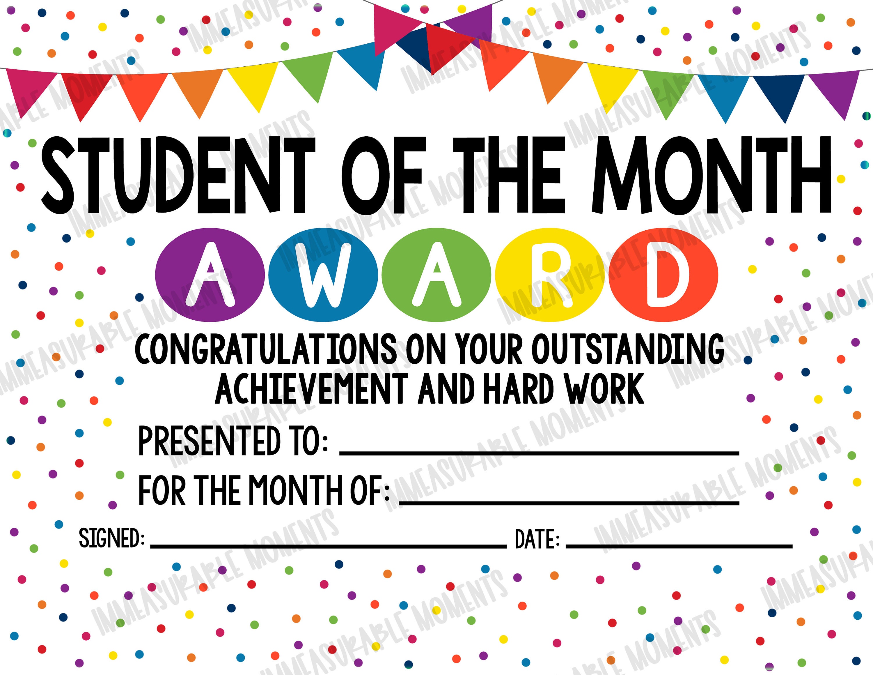 Student of the Month Award Certificate Colorful Dots - Etsy