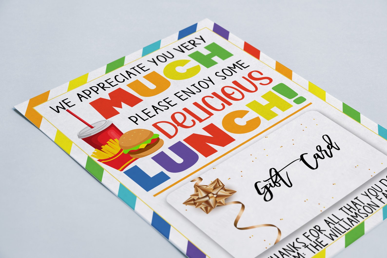 Lunch Gift Card Holder, Editable Thank You Gift Card/tag, Burger Fries ...
